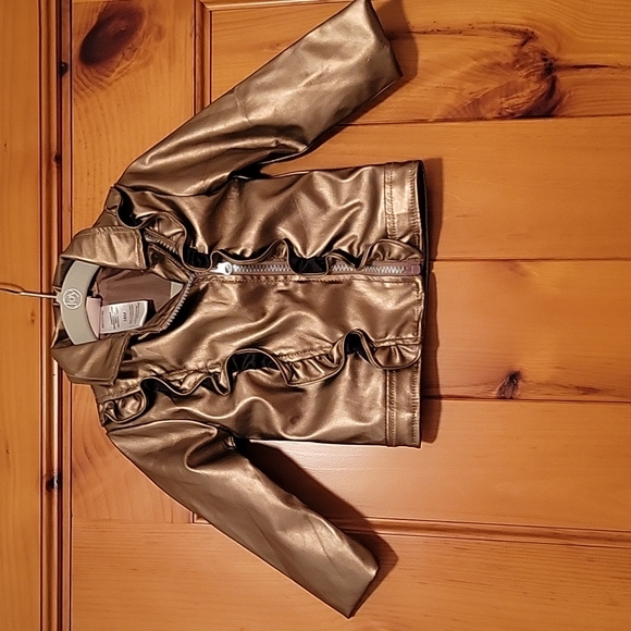 Little Lass | Jackets & Coats | Little Lass Gold Faux Leather Ruffled ...